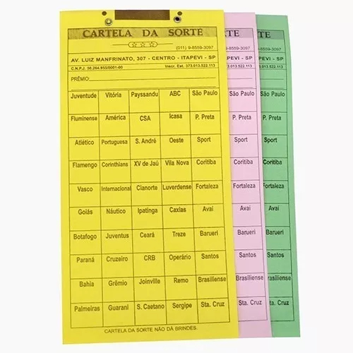 10 cartela de rifa 100 times com cores variadas | Shopee Brasil