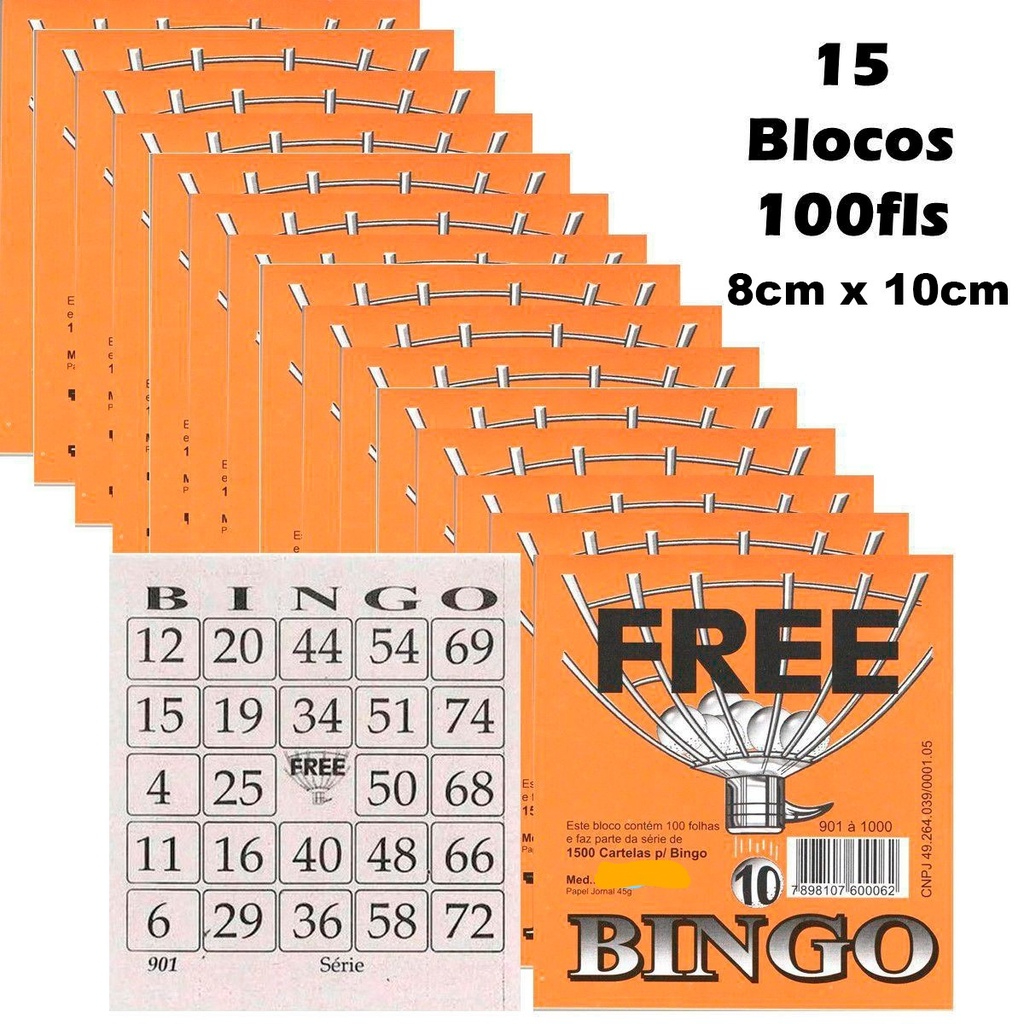 Cartela de Bingo 15 blocos 1500 flhs jornal 8x10cm | Shopee Brasil