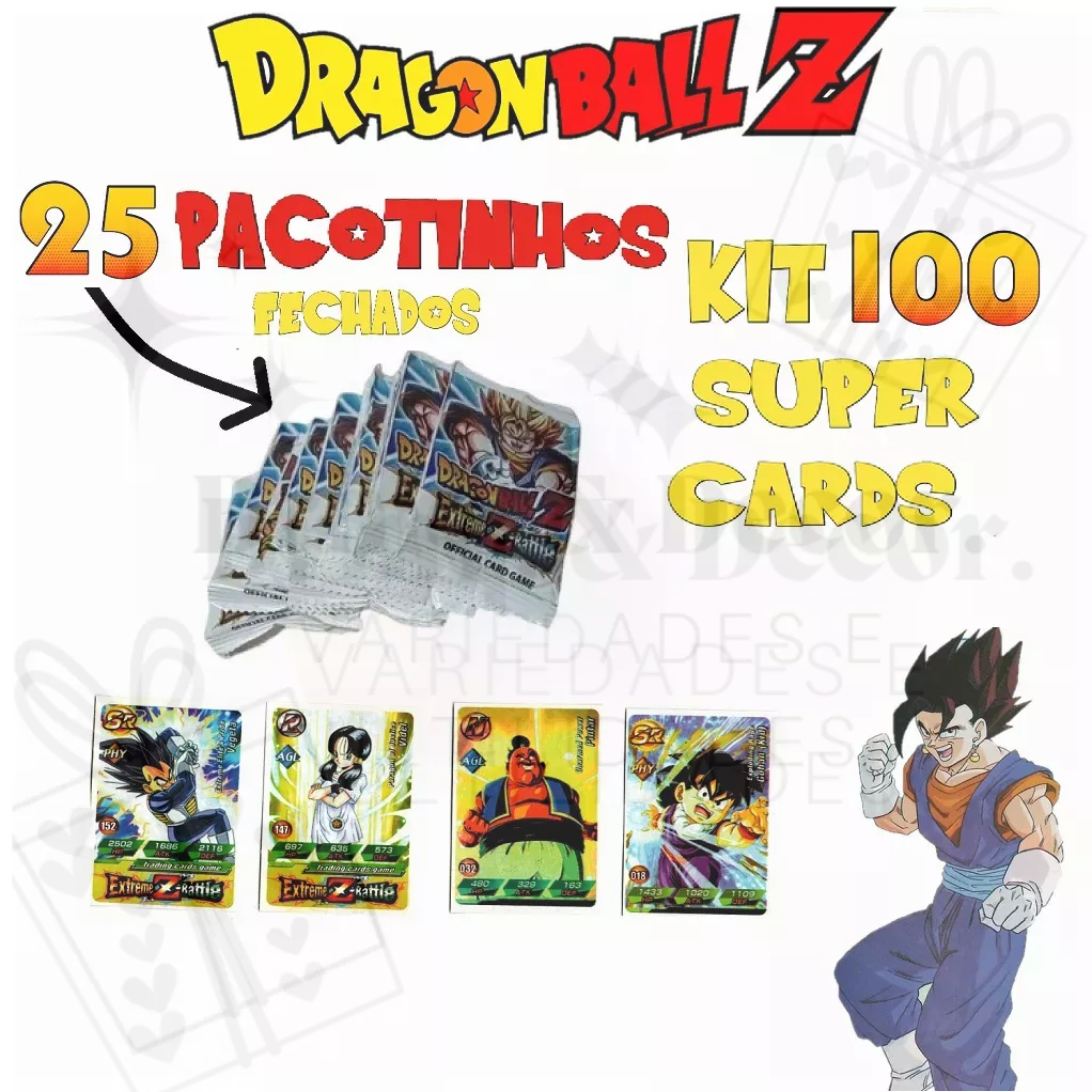 Cards Dragon Ball Z 25 Envelopes Fechados =100 Cartinhas / festa ...