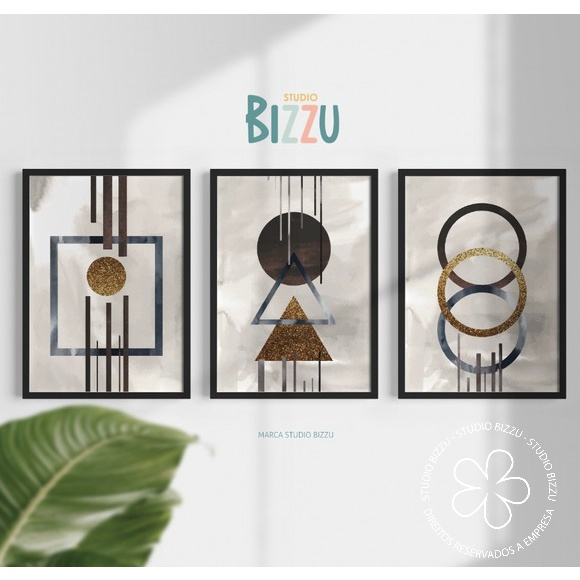 Kit de 3 Quadros Decorativos Abstrato de Triangulos e Circulos - Studio ...