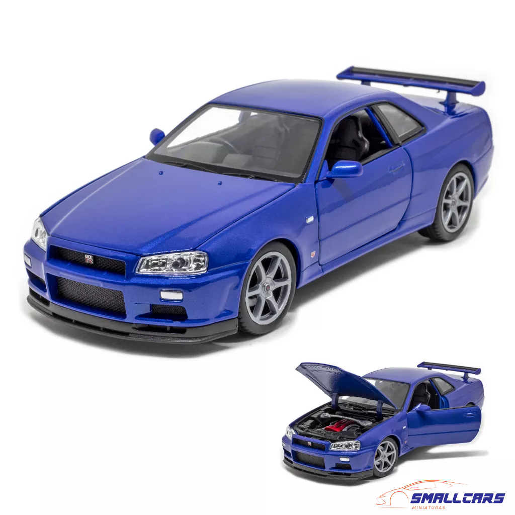 Miniatura de Carro Nissan Skyline GT-R R34 1/24 Welly - Corre Que Ta Baratinho