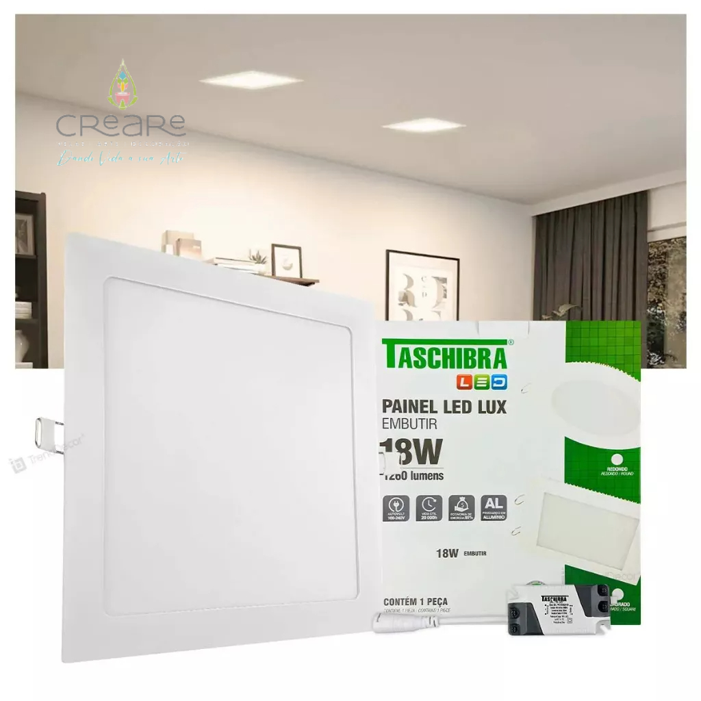 Plafon Painel Luminária Led Embutir / Sobrepor / Quadrado / Redondo / 18w / 24w / 6500K ...