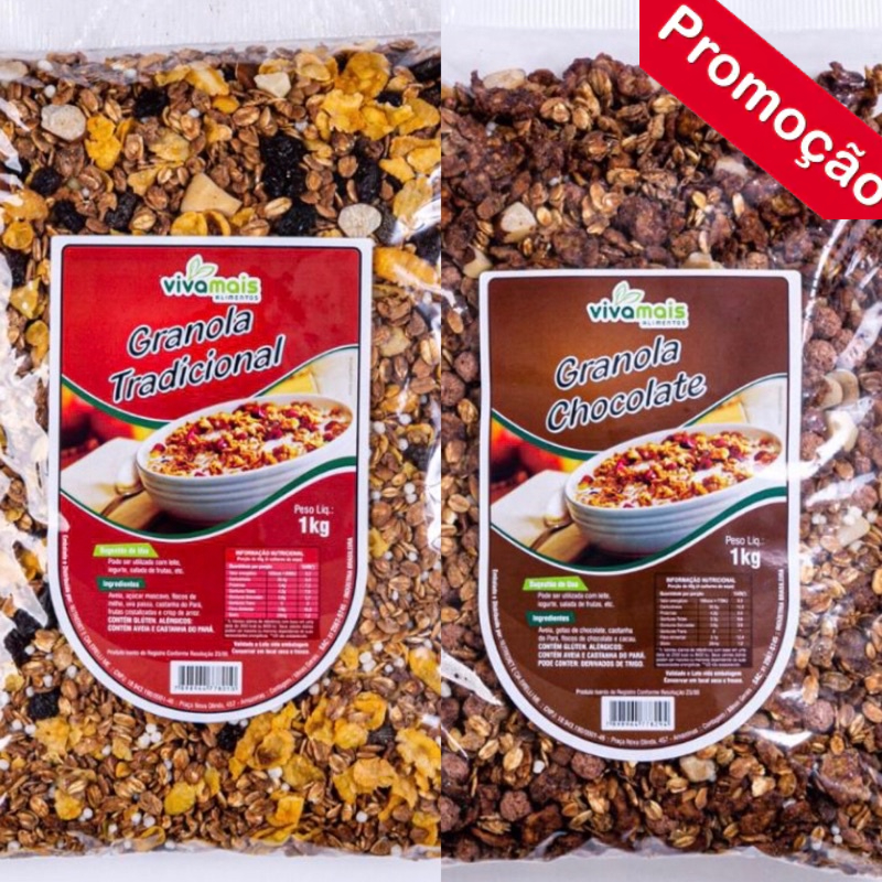 Kit 1 Granola tradicional 1kg + 1kg Granola de Chocolate 1kg | Shopee ...
