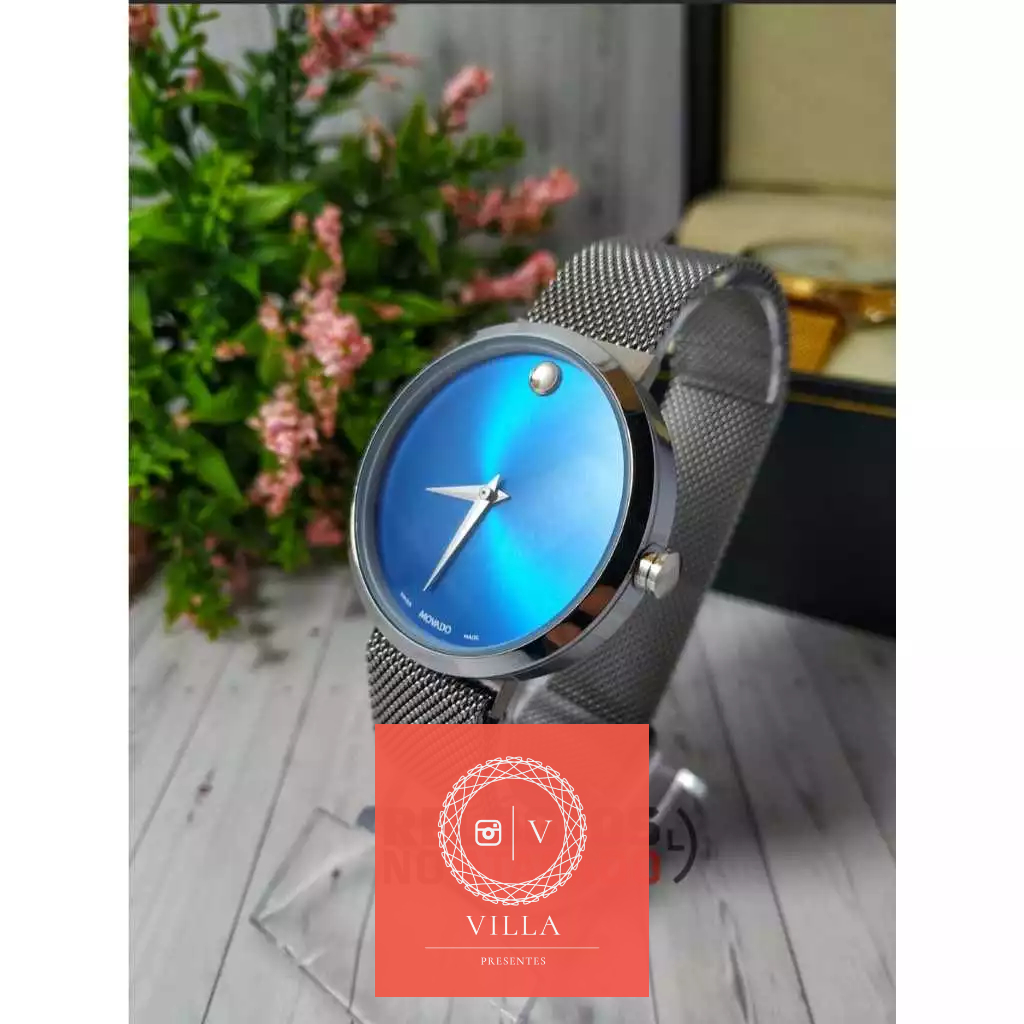 Relogio Movado Prata/Azul linha gold A prova dagua Cód.: AB248 | Shopee ...