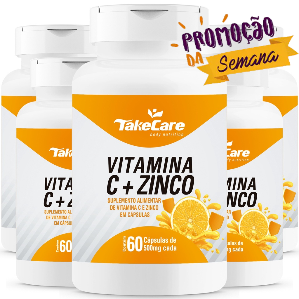 KIT 5 VITAMINA C 400MG COM ZINCO 7MG 60 CAPS CADA FRASCO - TAKE CARE ...