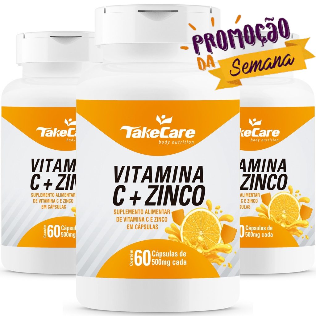KIT 3 VITAMINA C 400MG COM ZINCO 7MG 60 CAPS CADA FRASCO - TAKE CARE ...