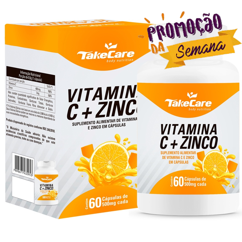 Vitamina C 400mg + Zinco 7mg 60 Caps Imunidade - Take Care | Shopee Brasil