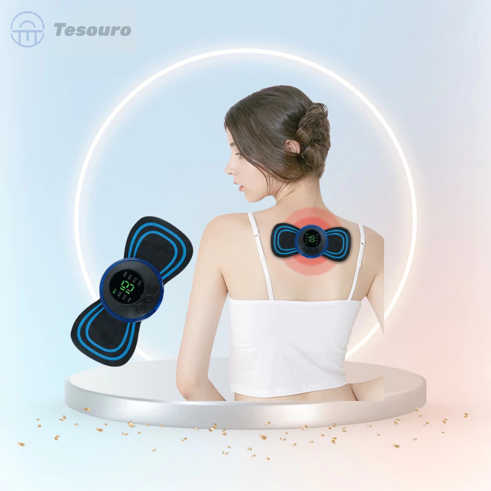 Portable EMS Mini Electric Pulse Neck Massager with LCD Display - 8 ...