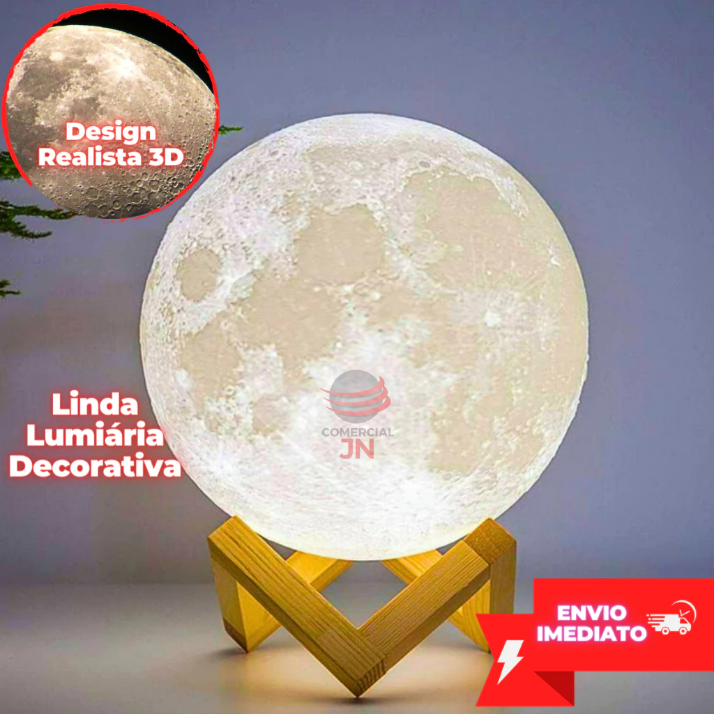 Luminária Abajur de Mesa Lua Cheia Realista Com Base Sem Fio ...