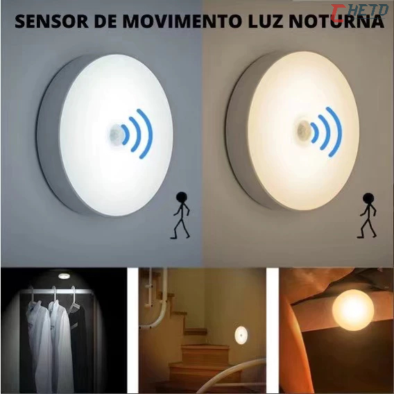 Luminaria Sensor De Presença e Movimento Led Luz Noturna Inteligente ...