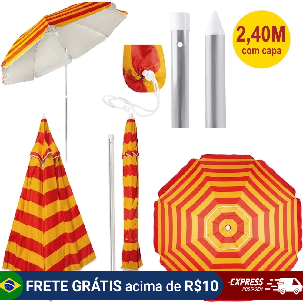 Guarda-sol de praia grande 2,4m proteção UV em alumínio Laranja MOR ...