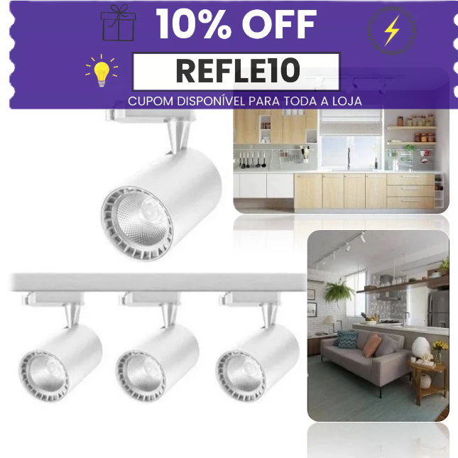Trilho Eletrificado Spot BRANCO Led 7W com 2, 3, 4 ou 6 lâmpadas trilho ...
