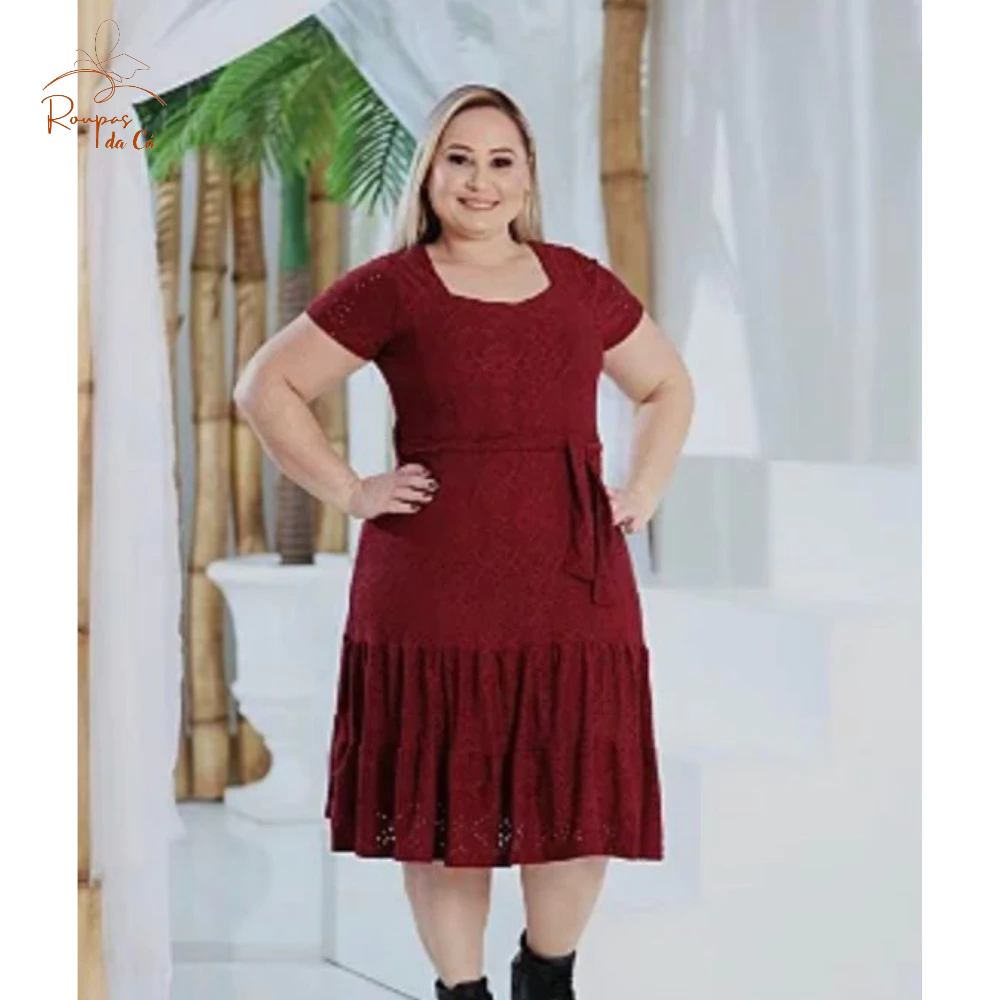 Vestido Plus Size Feminino Midi Maria Flor Tecido Lese | Shopee Brasil