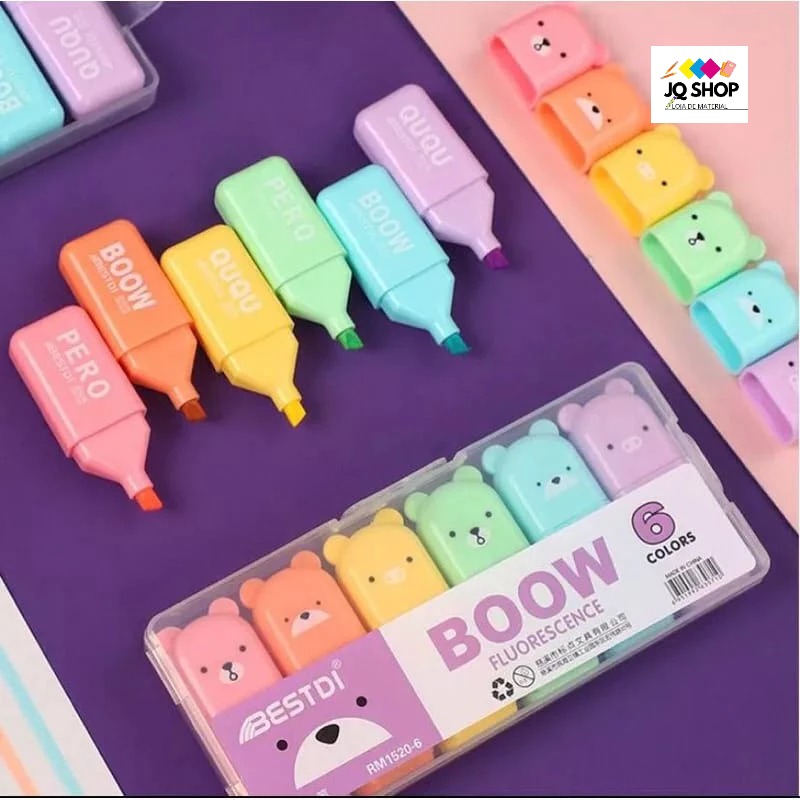 KIT 3 PACOTE Mini Marca Texto Urso Ursinho 6 CORES Estojo Com TEXTO ...