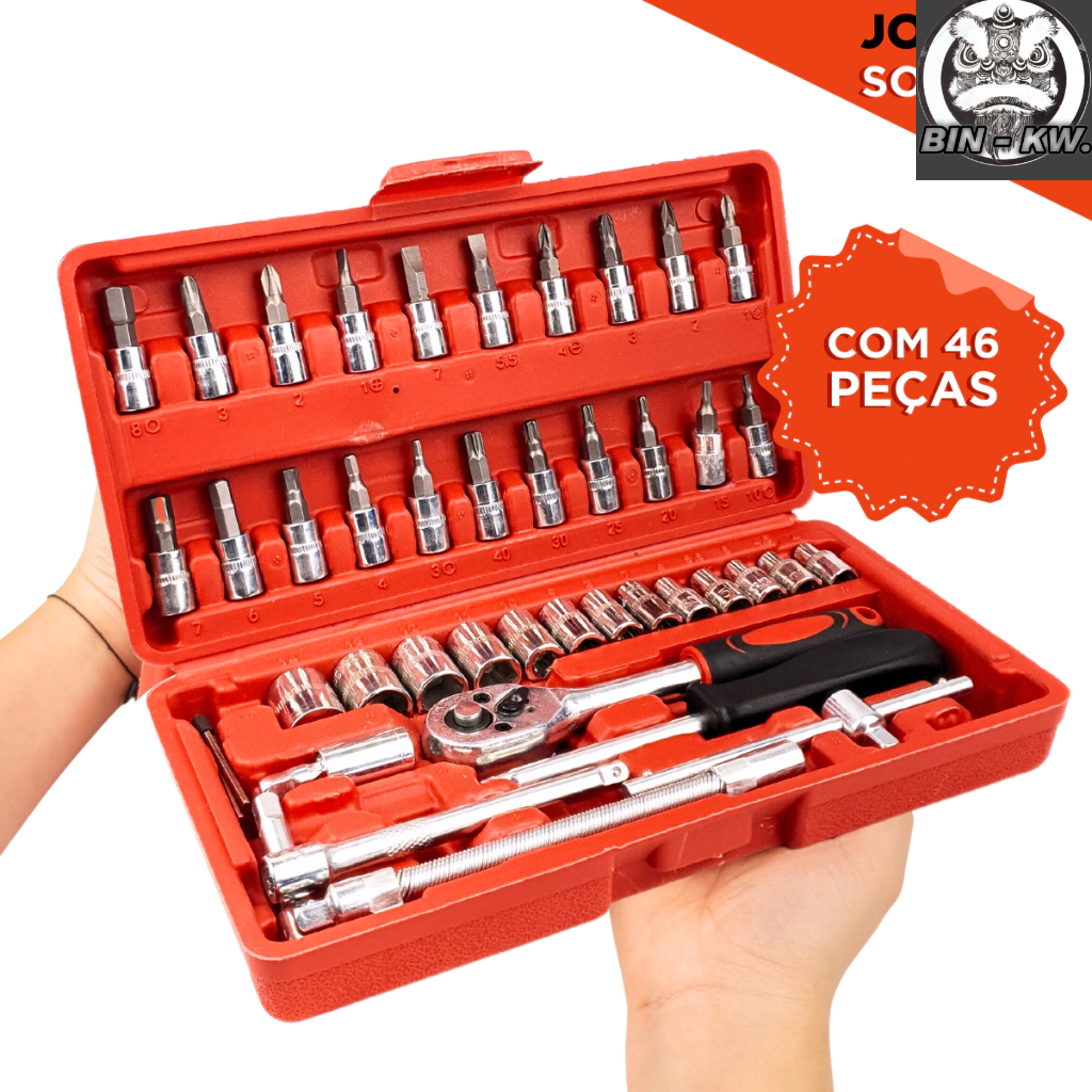 kit de ferramenta com 46 peças de soquetede chave de fenda catraca ...