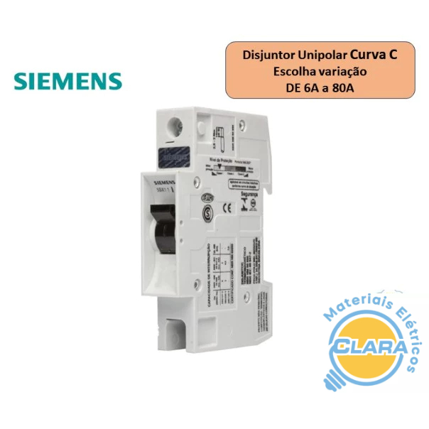 DISJUNTOR CURVA C 6A a 80A SIEMENS UNIPOLAR Din 5SX1 ENVIO IMEDIATO | Shopee Brasil
