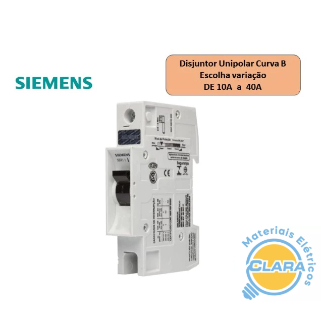 DISJUNTOR CURVA B 10A a 40A SIEMENS UNIPOLAR Din 5SX1 Envio Rapido. | Shopee Brasil