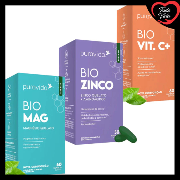 Pura Vida - Bio Zinco - Bio Mag - Bio Vit C - Kit Bio | Shopee Brasil