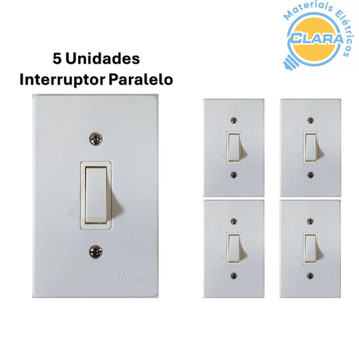 Kit 5 Interruptores Paralelo/Three Way Apagador Branco 4x2 Com Placa ... Kit 5 Interruptores Paralelo/Three Way Apagador Branco 4x2 Com Placa ...