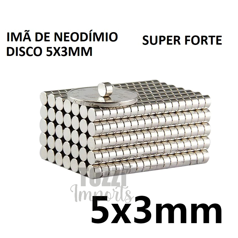50pcs. Imã De Neodímio 5x3 Redondo Disco 5mm X 3mm N35 SUPER FORTE ...