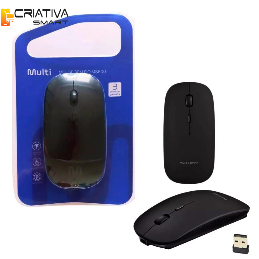 MOUSE SEM FIO MULTI MS600 RECARREGAVEL USB 4BOT.PTO - MO290 | Shopee Brasil