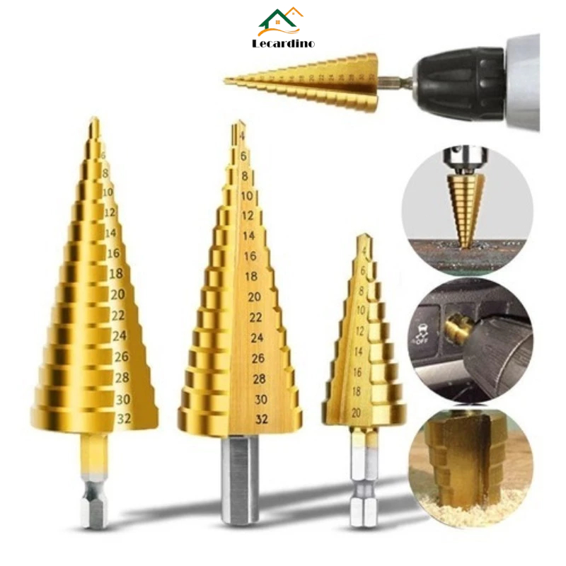 3 PCS Hss Titânio Revestido Brocas Passo Cone Cortador De Metal Buraco ...