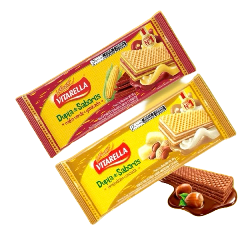 Biscoito Recheado Wafer Sabor Duplo Milho Verde e Goiabada e Amendoim e ...