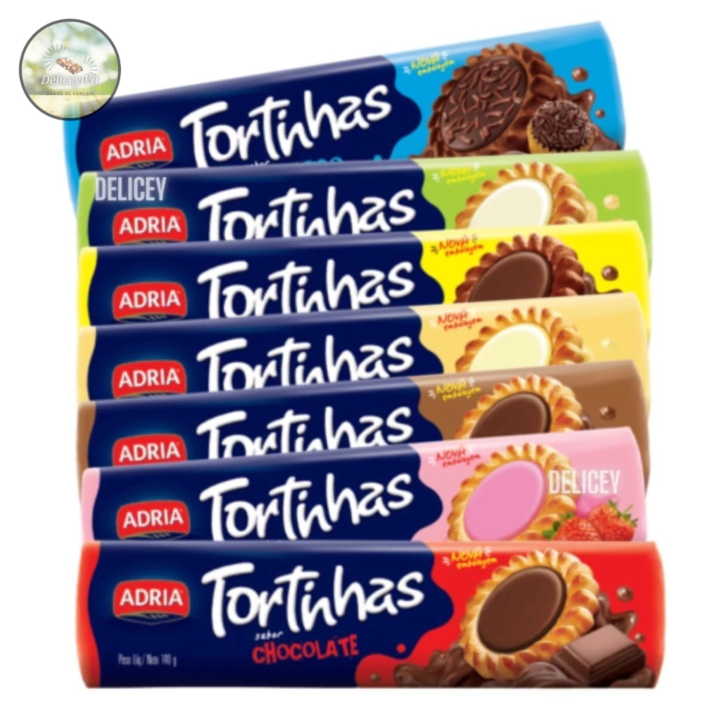 Kit Biscoito Recheado Tortinhas Adria 140g C/10 ou C/5 Unidades Bolacha ...