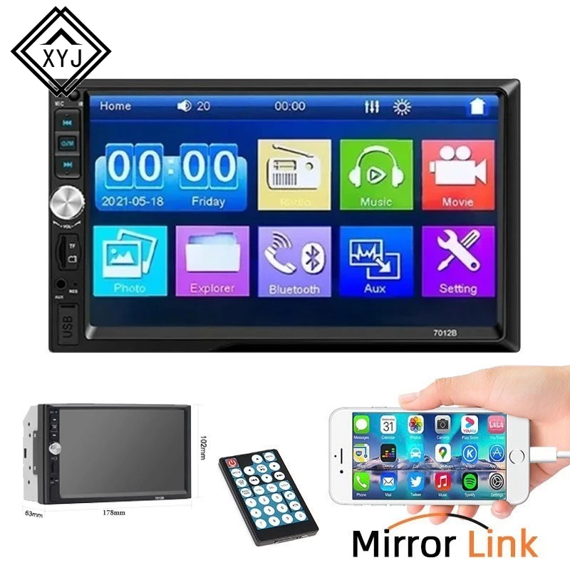 Central Multimídia MP5 Automotiva 1 Din Bluetooth USB/AUX/TF 7 Polegadas Com Mirrorlink HD Touch ...