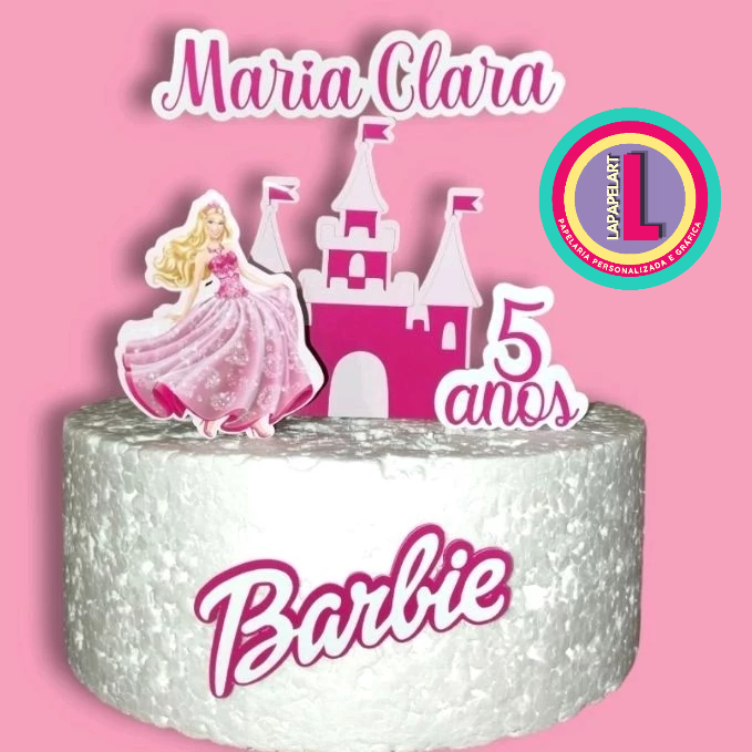 Topo de bolo personalizado aniversário mesversário Barbie Castelo ...