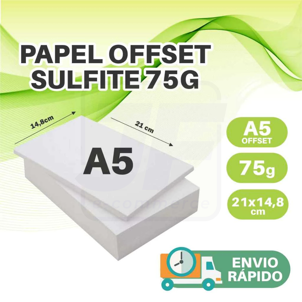 Papel Offset Sulfite A5 75g Branco Liso 21x14,8cm 250 Folhas | Shopee Brasil