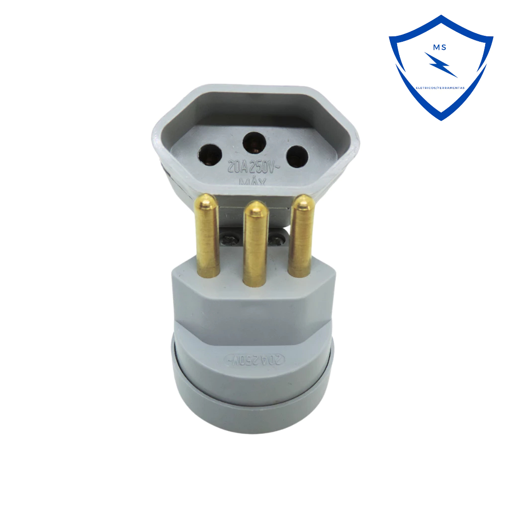 Kit Plug Pino Tomada Prensa Cabo Macho 90 Graus e Fêmea 2p+t 20A Cinza ...