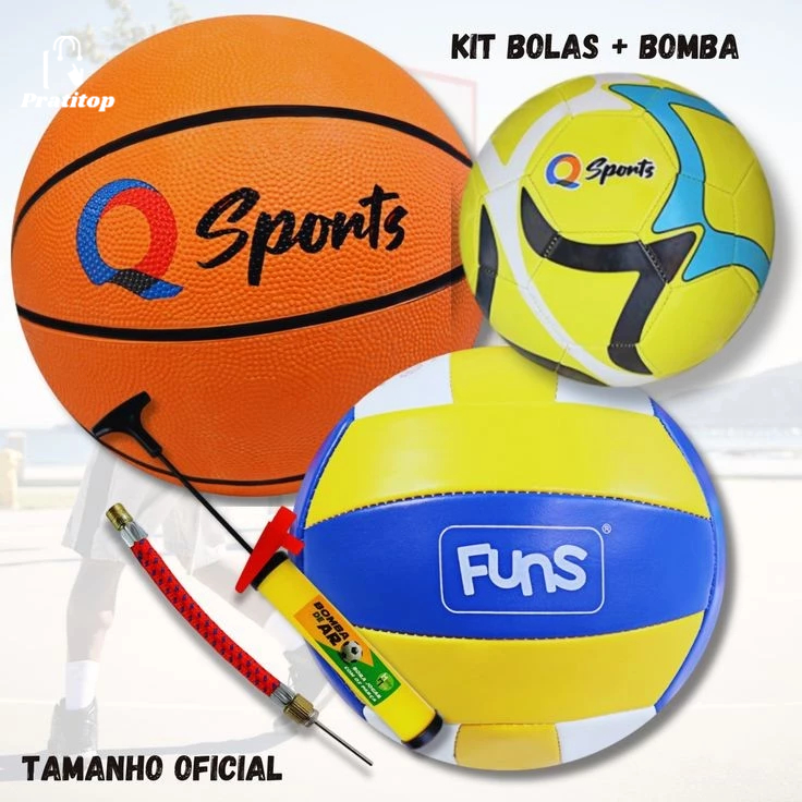 Kit 3 Bolas Futebol Vôlei Basquete Bomba de Ar Bola Futsal Tamanho ...