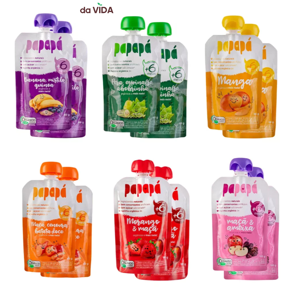 Papapa Kit 12un - 6 Sabores - Papinha Organica 100g | Shopee Brasil