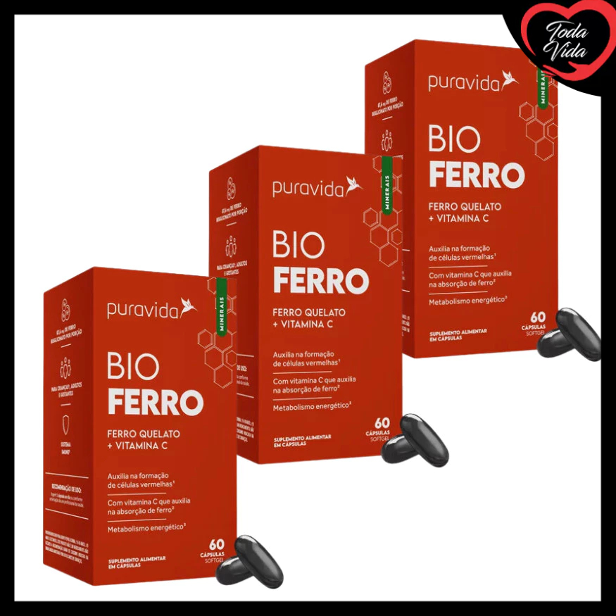 BIO FERRO QUELATO + VIT C PURA VIDA 60 CPS KIT COM 3 UNI | Shopee Brasil