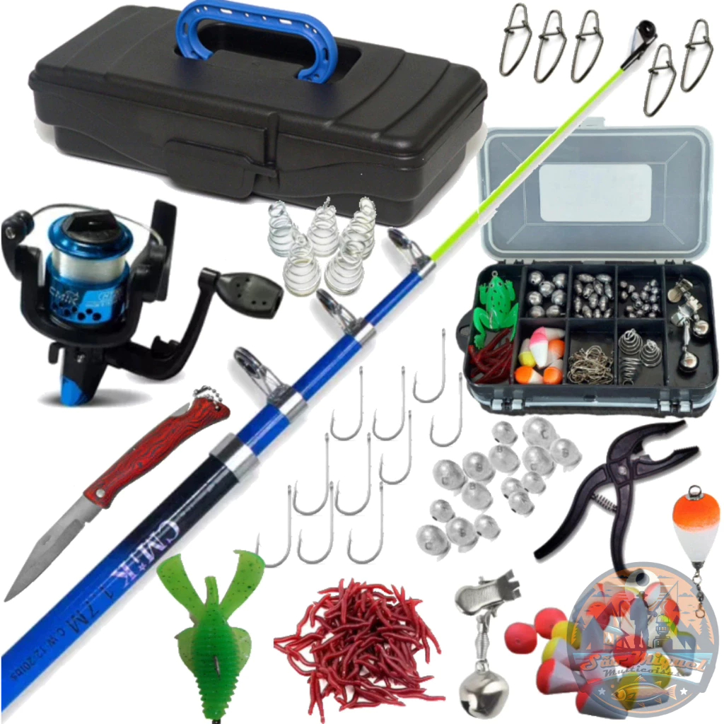 Kit Pesca Completo Vara + Molinete + Caixa Itens boia anzol alicate ...