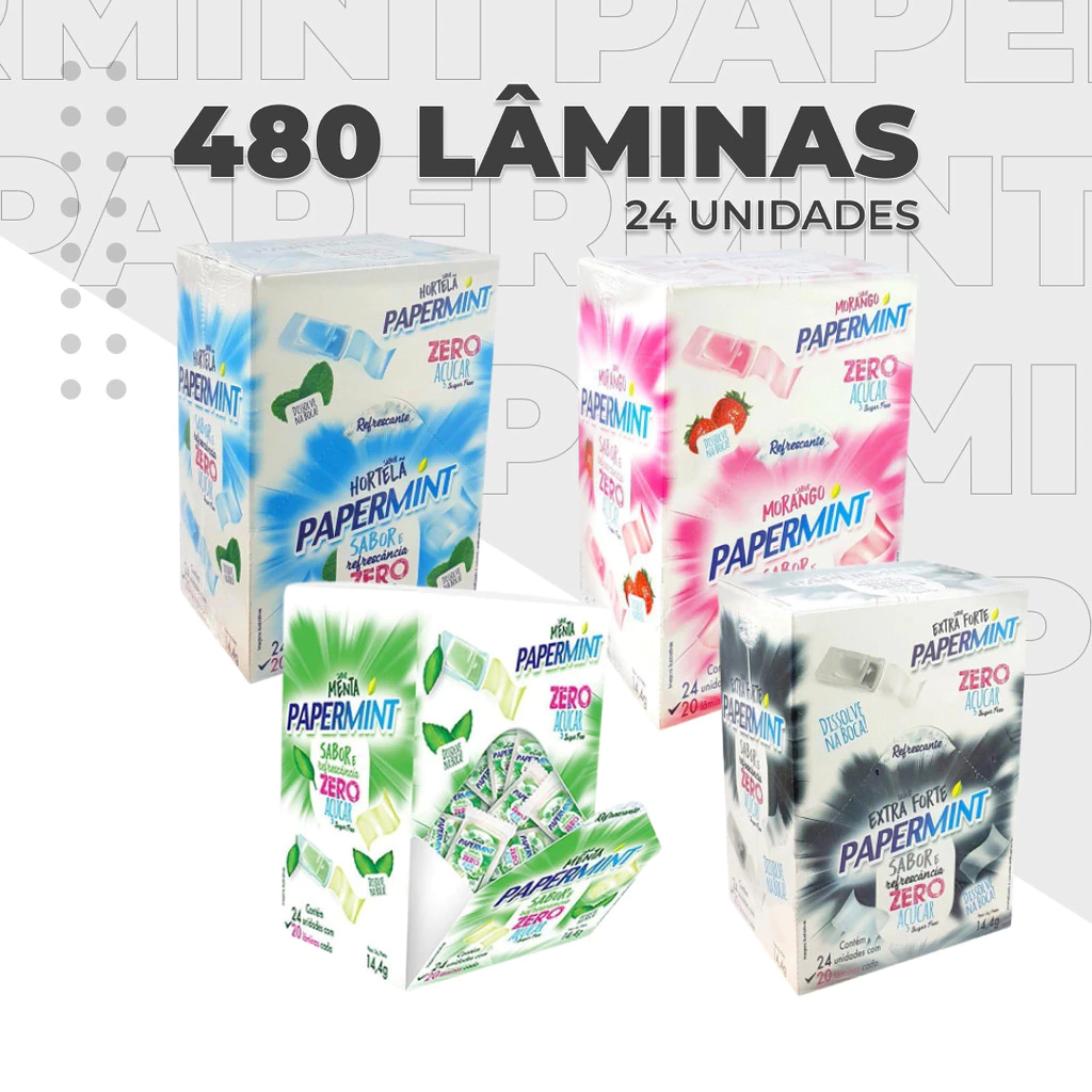 Kit 24 Unidades | PaperMint Lâminas Refrescantes 0 Açúcar | Hortelã ...