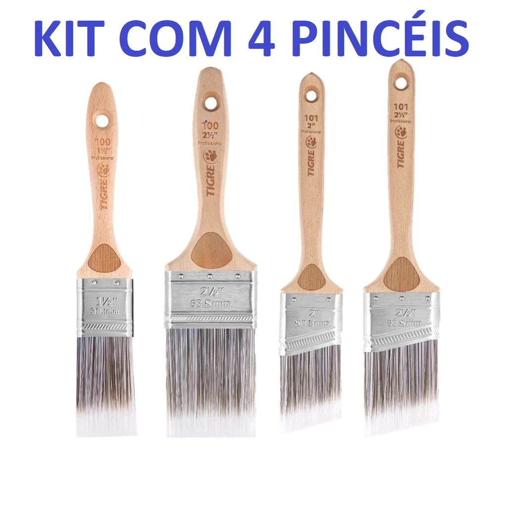 KIT 4 PINCEL TRINCHA RETO E ANGULAR PROFISSIONAL 100/101 TIGRE | Shopee ...