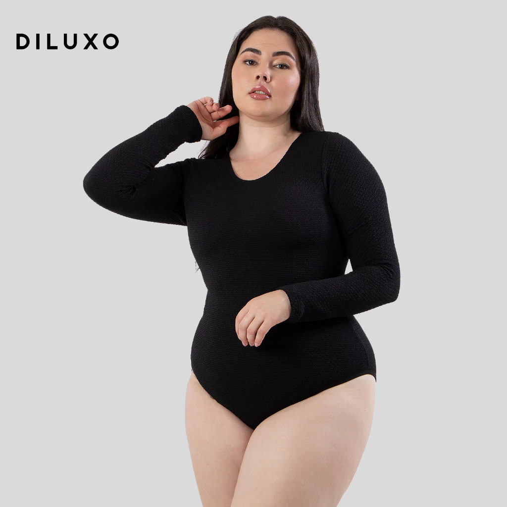 Body Plus Size Diluxo Blusa Feminina Manga Longa Tecido Bolha Preto | Shopee Brasil