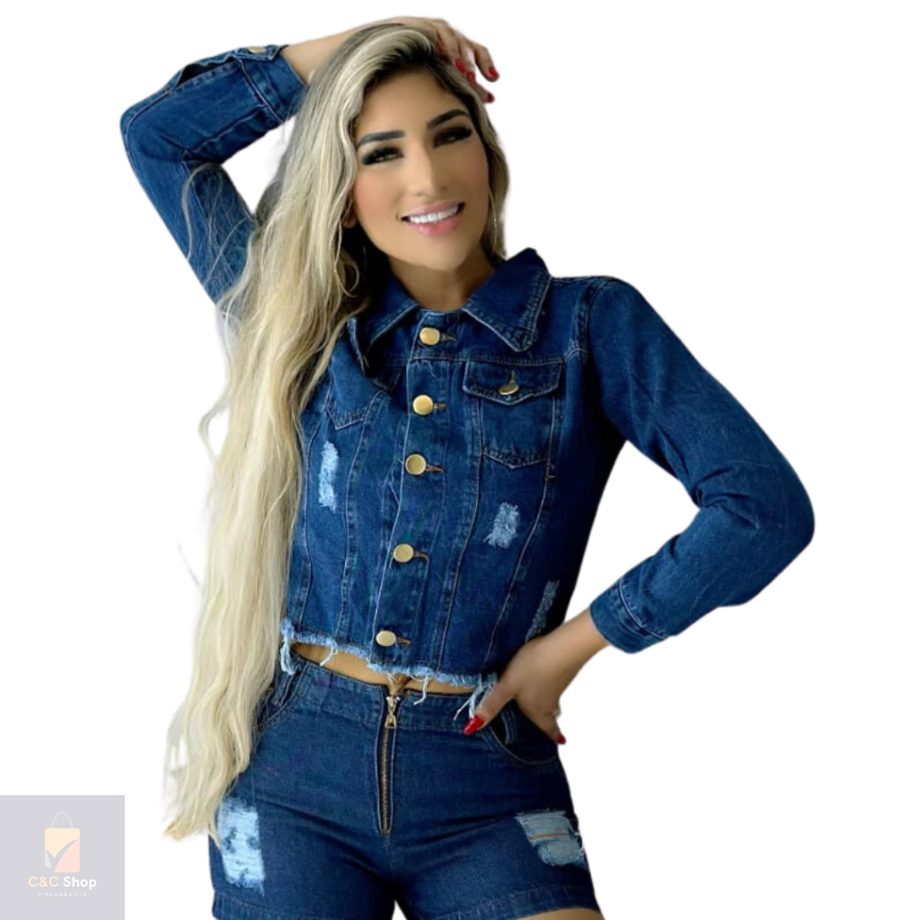 Jaqueta Jeans Feminina Cropped Destroyed Com Lycra – Estilo, Conforto e Qualidade | Shopee Brasil