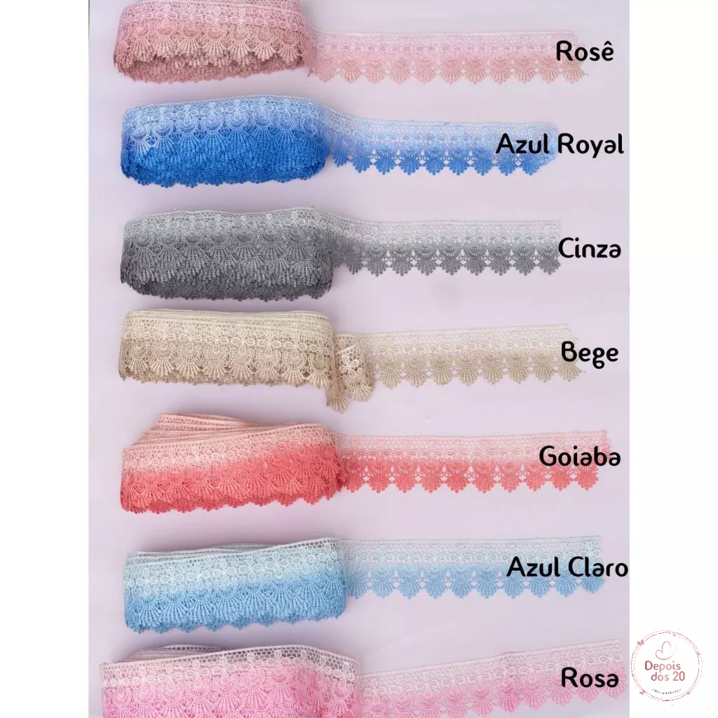 Renda Guipir Degradê 100% Poliéster Decoração Azul Rosa Goiaba Cinza ...