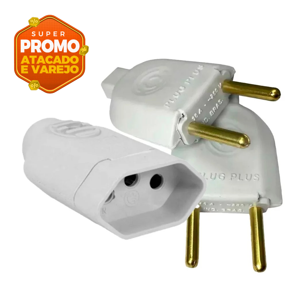 Plugue Pino Macho E Fêmea Branco 2P 10 a 250 V 25/30/50/100 Unidades ...
