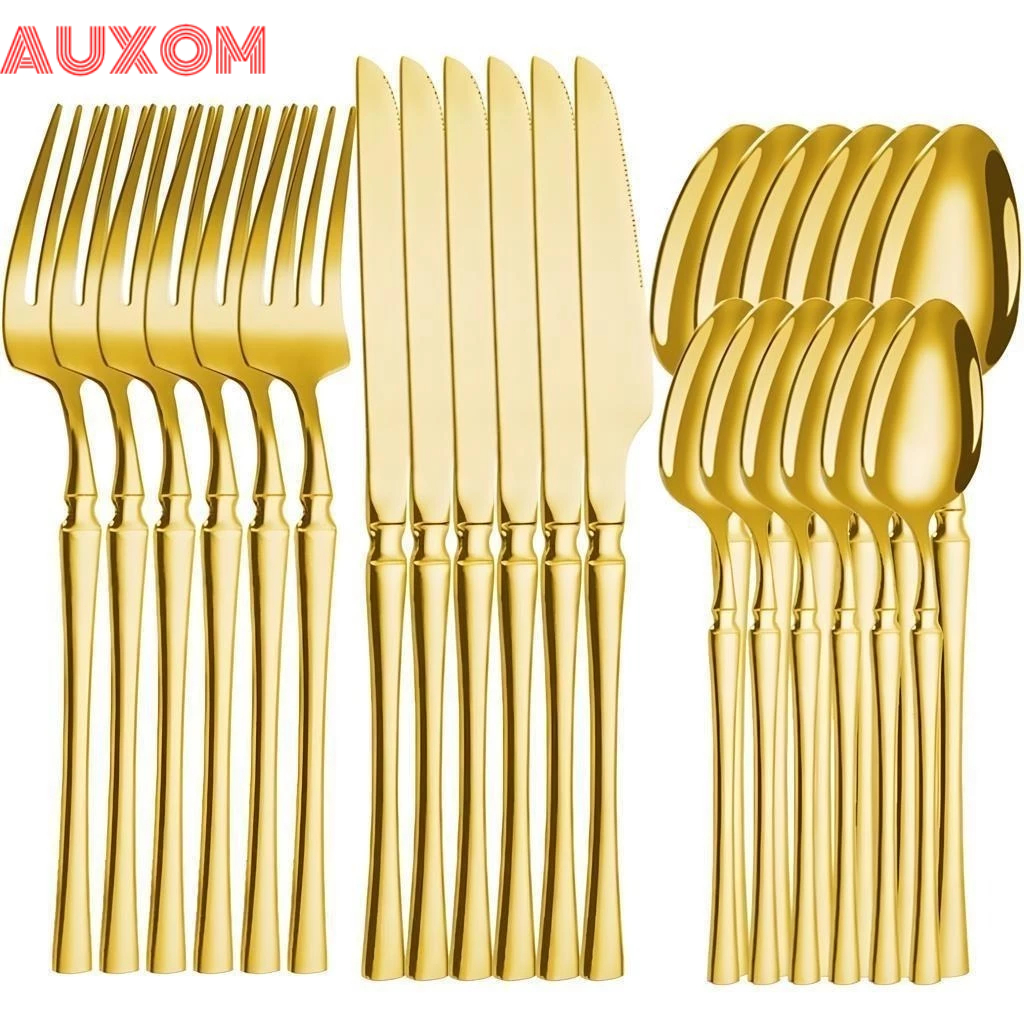 Kit 24 Talheres Aço Inox Dourado | Faqueiro Completo com Facas, Garfos ...