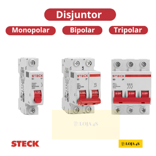 Disjuntor Unipolar Bipolar Tripolar Steck 10A 16A 20A 25A 32A 40A 50A 63A Curva C 3KA | Shopee ...