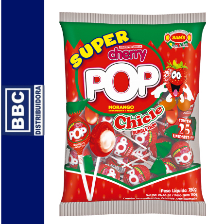 Pirulito Super Cherry Pop Morango Recheio Chiclete c/25 - Simas ...