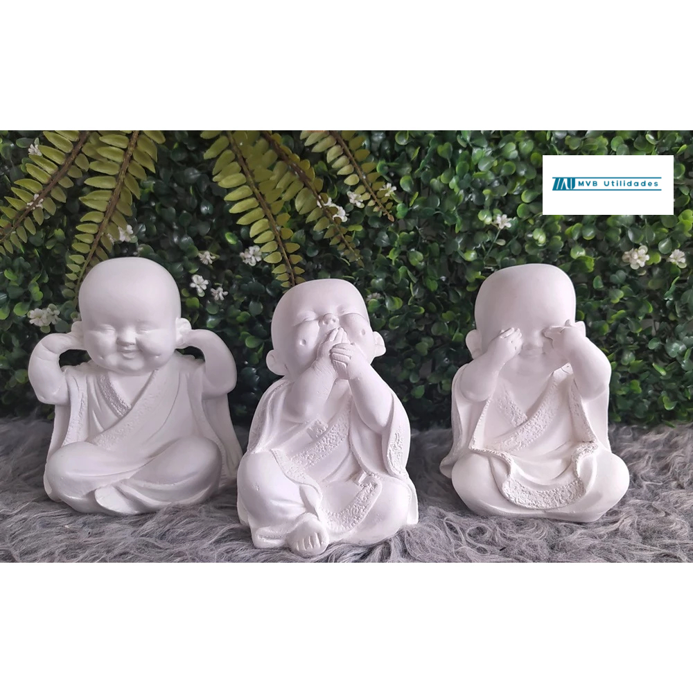 Kit C/3 Budas Trio Monge Bebê Cego Surdo Mudo 15 CM Gesso Cru Para ...