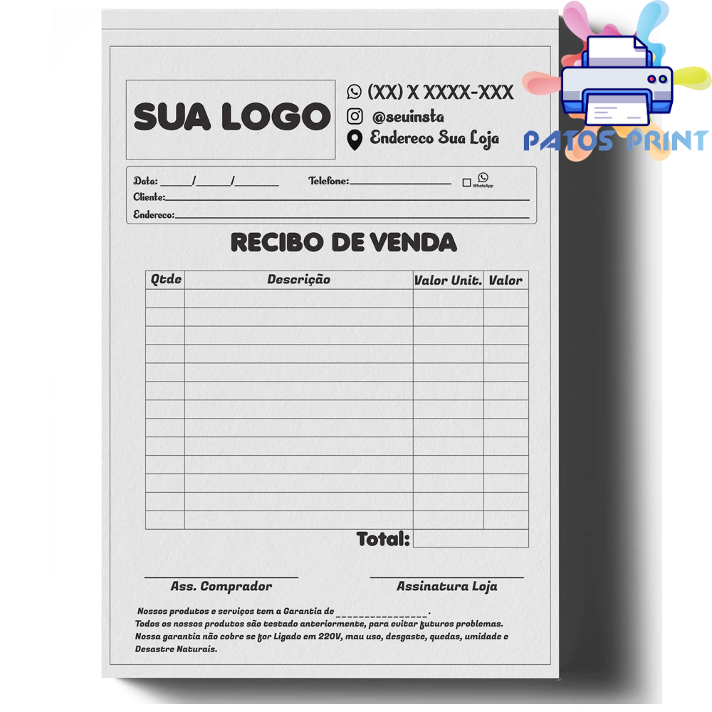 Recibo de Venda Talão, Bloco, Bloquinho Nota não fiscal - A5 | Shopee ...