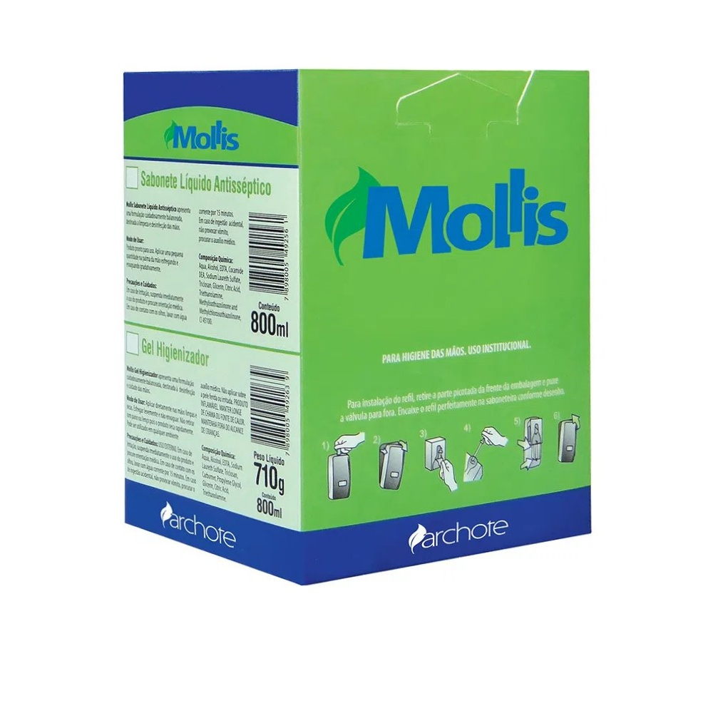 Álcool gel antisséptico 70º 800ML Mollis Archote | Shopee Brasil