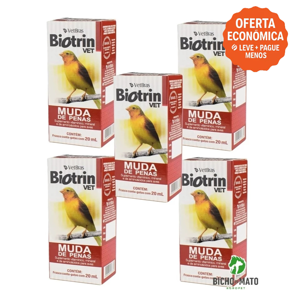 Kit 5 Biotrin Vet MUDA DE PENAS 20ml Suplemento Vitamínico para Aves ...