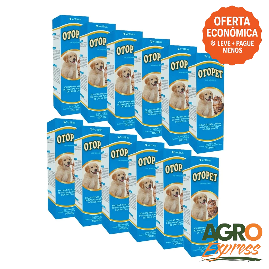 Kit 12 Otopet Solução Auricular 100ml Limpeza Orelha Para Cães e Gatos ...